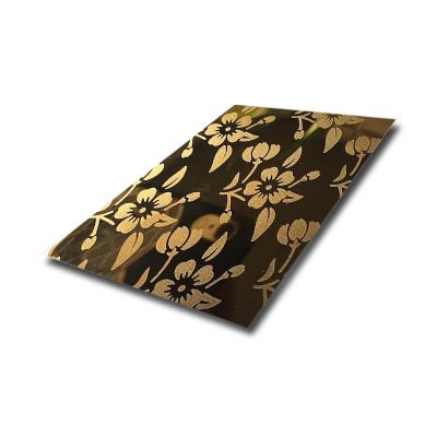 China 201 304 316 Stainless Steel Etched Sheet Mirror Gold Decorative Elevator Door Panel for sale