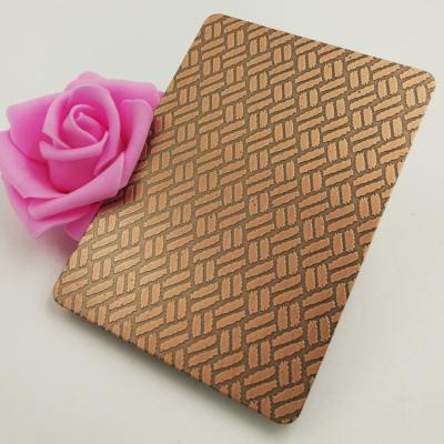 China Gold Mirror Etched Finish Patterned Stainless Steel Sheet 0.9mm For KTV Decoration for sale
