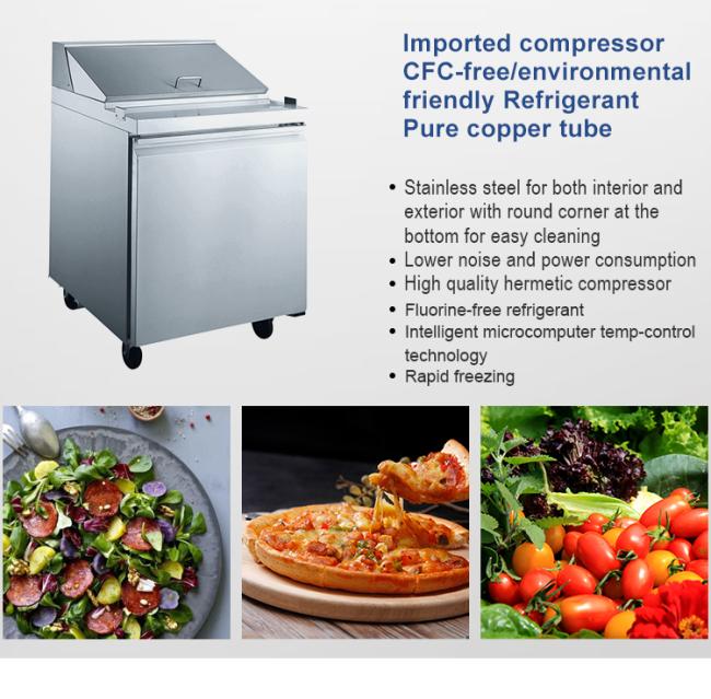 Commercial Kitchen Pizza Salad Prep 201/304 Table Large Capacity Stainless Steel  Refrigerator Marble Surface Workbench