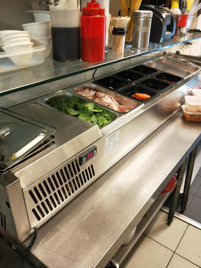 Commercial Kitchen Pizza Salad Prep 201/304 Table Large Capacity Stainless Steel  Refrigerator Marble Surface Workbench