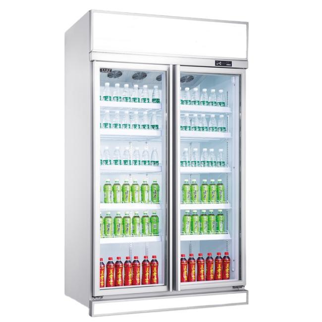 Commercial Upright Supermarket Retail Refrigerator 2-Door Glass Display Beverage Chiller Single-Temperature Store Cooler