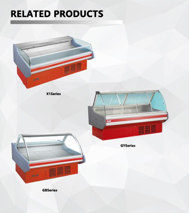 Commercial Chiller Meat Shop Glass Refrigeration Fresh Food Demonstration Supermarket Cooler Big Display Capacity
