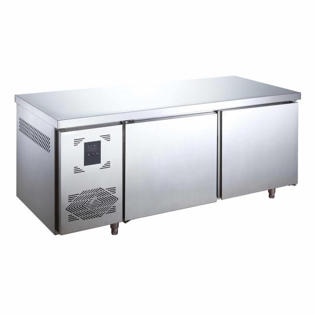 Close-up view of stainless steel refrigerator interior showing shelves