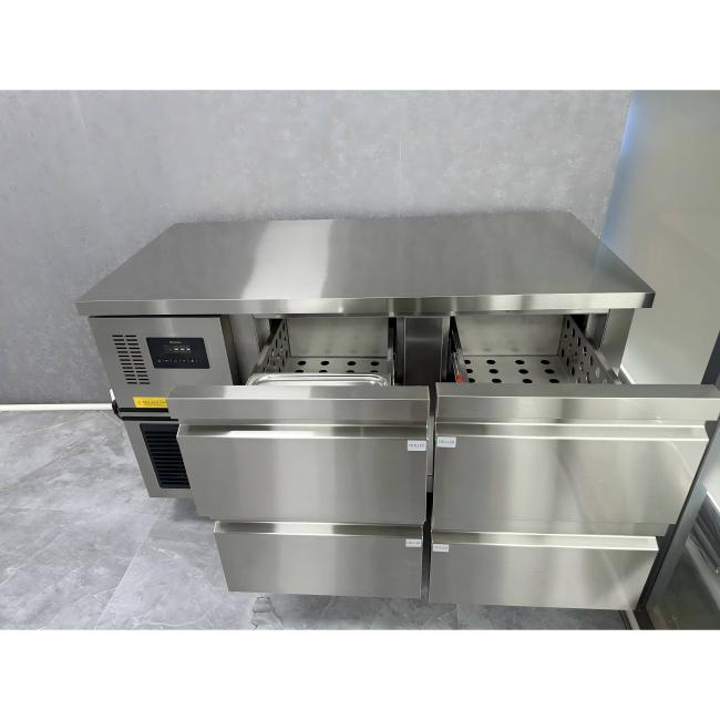 Side view showing drawer configuration of commercial refrigerator