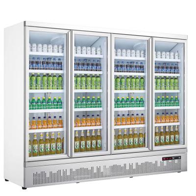 China Commercial 4-Door Glass Refrigerator Cooling Beverage Display Showcase for Supermarket Beverage Chiller Equipment for sale