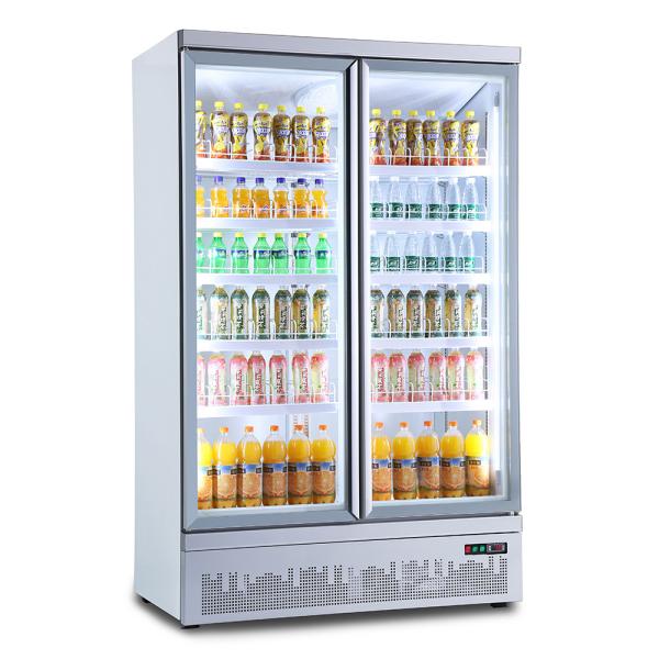 Quality Supermarket Commercial High Plug in Upright Glass Door Air Cooled Cold Energy Drink Beverage Display Refrigerator Freezer for sale