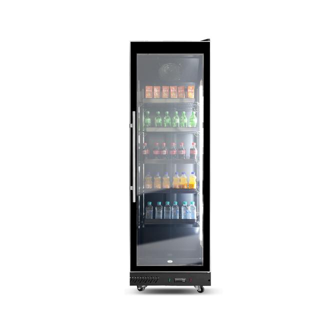 Commercial beverage display refrigerator with glass doors
