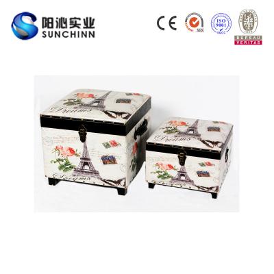 China PU Leather Printing Wooden Ottoman/ Stool/Storage Box/ Trunk for sale