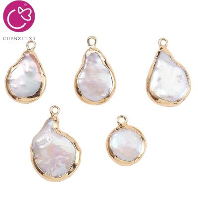 China Natural Edge-encrusted Pearl Baroque-shaped Buttons Irregular Teardrop-shaped Single Pendant Rings Handcrafted for sale