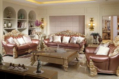 China Luxury Sofa sets by Beech wood craft design in golden color painting and Imported Italy Leather for Villa living rooms for sale
