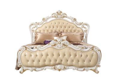 China Joyful Ever high end Classic bedroom furniture leather upholstered Headboard Luxury Bed for sale