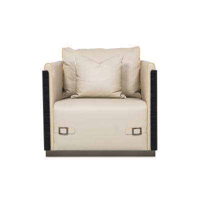 China Light luxury design furniture of fashion sofas by Leather upholstered with glossy painting wood frame for sale