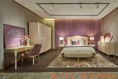 China Luxury bedroom furniture villa house design furniture of Queen size bed in Golden painting with European style Wardrobe for sale