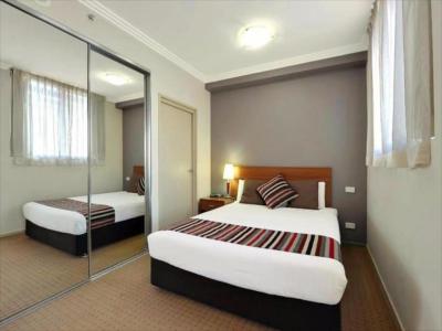 China Hotel Standard Studio room furniture of Laminate wood made panel bedroom sets with Leisure sofa and TV tables for sale