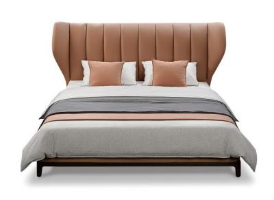 China Light Luxury King Bed by Real leather upholstery headboard in Special design for High end House and Hotel guestroom for sale