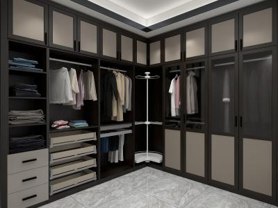 China Corner Wardrobe Cabinets MDF Melamine Board Big Bedroom Closet With Storage Drawers And Display Shelves for sale