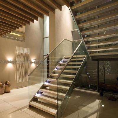 China Modern Style Double Stringer Solid Wood open Riser Stairs Staircase for sale