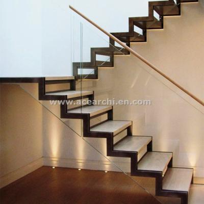 China Modern Design Zig Zag Staircase Beam Double Stringer Straight Staircase for sale