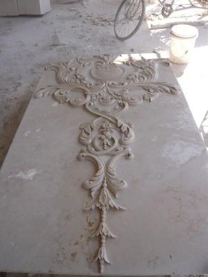 China Hand Carved Beige Marble Decorative Panel 60x60cm for Wall Cladding for sale