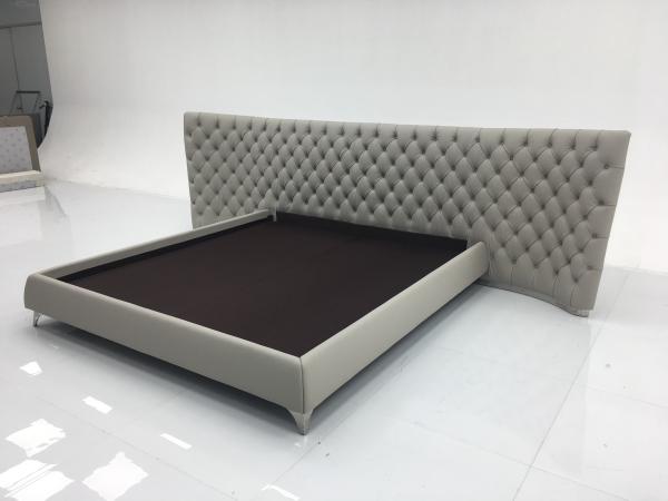 Quality High Density Sponge Upholstered Headboard Full Grain Leather Bed Frame For for sale