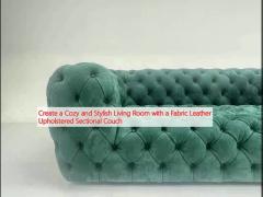 Cozy And Stylish Living Room With Fabric Leather Upholstered Sectional Couch