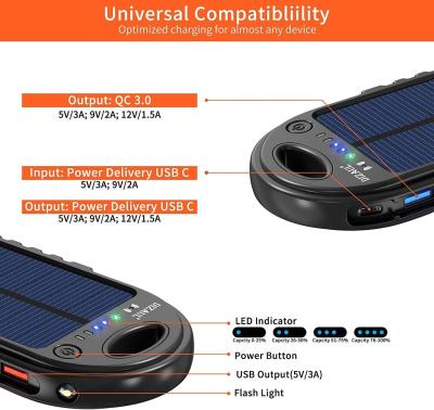 Cina OEM solare del caricatore di USB C della Banca di potere di 18W 10000mAh in vendita