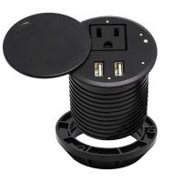 China Desk Table Mount Round Plug Socket Power Strip 12A with USB-C & USB-A Charging Ports, 6.56ft Cord for sale