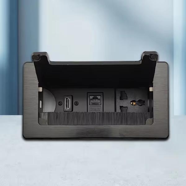 Smart Furniture Recessed Power Strip Usb C Tabletop Socket With RJ45 Audio Brushed Grommet