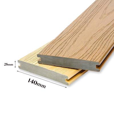 China 140x25mm WPC Solid Decking 3D Embossed Durable Weather Resistant Outdoor Flooring for sale