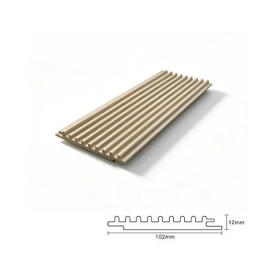 China Solid Core PVC Fluted Wall Panels 102x12mm Wood Grain Slat Interior Cladding Design for Hidden Door Applications for sale