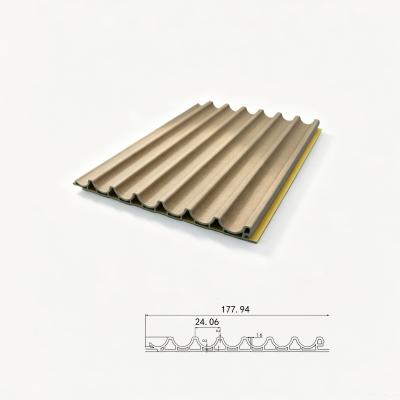 China 7 Arcs Inner Hollow PVC Fluted Wall Panels 3D Texture Wave Design Cladding for Dining Area Interiors for sale