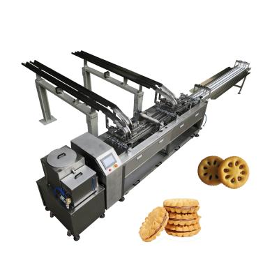 China Single Flavor Sandwich Biscuit Machine Two Lane Filled Cookies Machine With Conveyor for sale