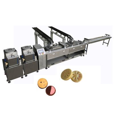 China Customized Biscuit Sandwiching Machine Double Lane Two Flavor Biscuit Making Equipment for sale