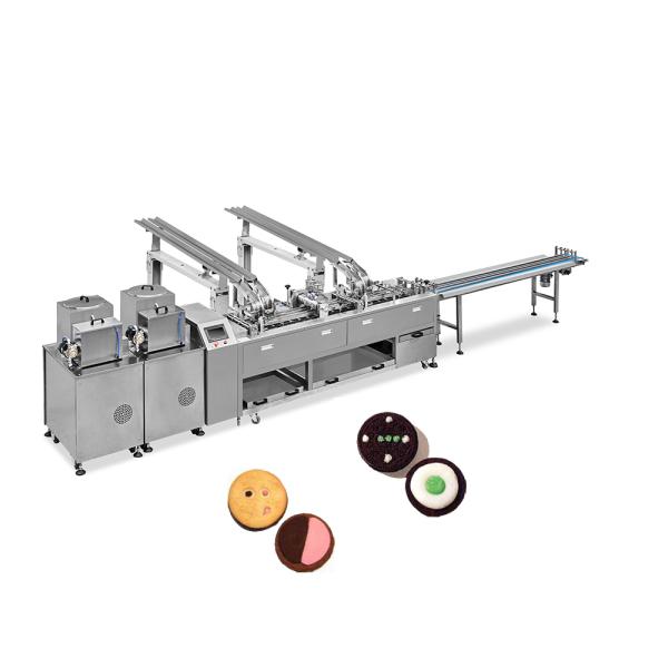 Quality Double Lane Biscuit Sandwiching Machines Two Color Biscuits Making Machine 6.5KW With Conveyor for sale