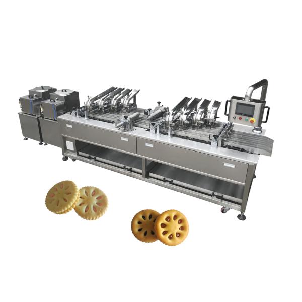 Quality High Speed Biscuit Sandwiching Machine Four Lane Cream Biscuit Machine With Conveyor for sale