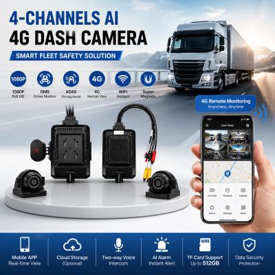 China 24V 4CH AI Dash Cam Kit Vehicle Security Camera DVR with DMS ADAS BSD Side Camera for Truck/Bus for sale