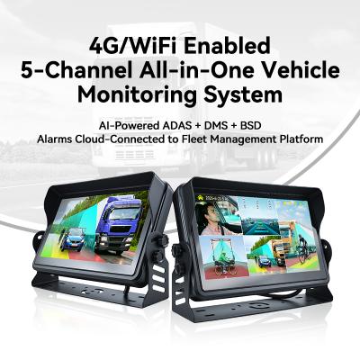 China 4G/WiFi 5-Channel AI Vehicle Monitoring System | ADAS + DMS + BSD Alarms | Cloud-Connected for Fleet Management for sale