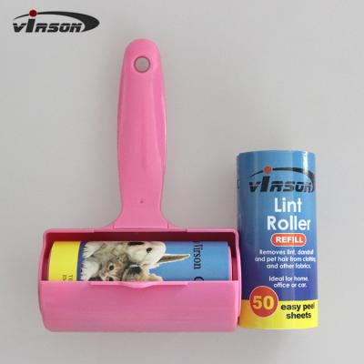 China Sticky Vertical Pink Washable Disposable Plastic Lint Roller for sale