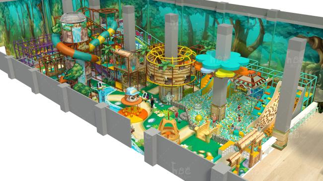 Children playing in jungle-themed ball pit area