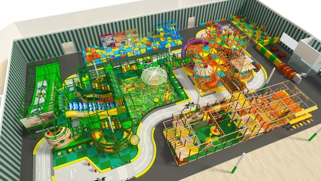 Interactive trampoline zone with safety nets