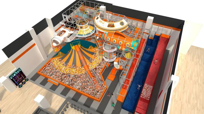 Airship theme playground - slide and ball pit area