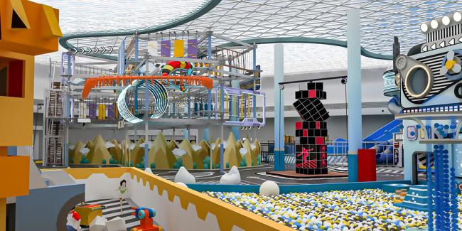 Close-up of playground slide and tunnel features