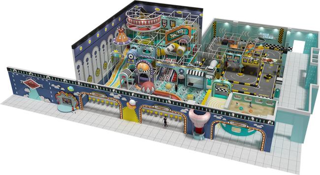 Wide view of indoor playground facility