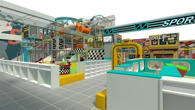 Interactive cityscape zone in playground