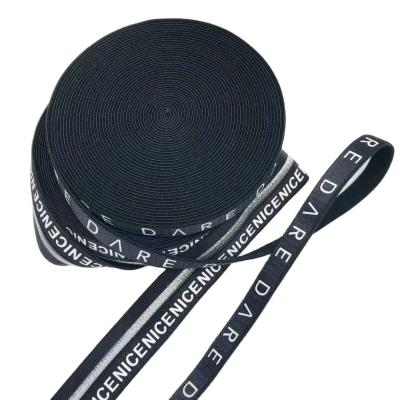 China 10 mm black shiny printed elastic trimming waist bands tape ribbon for bra for sale