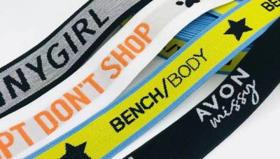 China Wholesale Small Moq 30mm Custom Print Debossed Logo Soft Nylon Jacquard Ribbon Elastic Woven Webbing Strap For Belts for sale