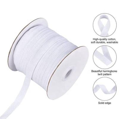 China Custom Colored 12mm Recycled 100% Cotton Woven Sewing Fold Herringbone Twill Webbing Tape For Clothing for sale