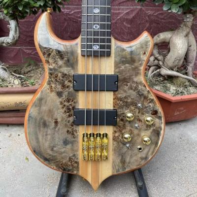 China Ebony Fingerboard 4 Strings Bass Factory Burst Maple Top 9V Active Pickup Electric Bass Guitar for sale