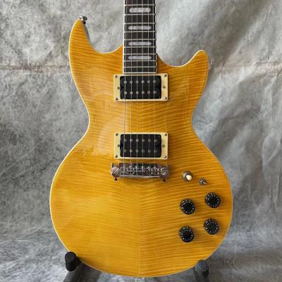 China Custom Flamed Maple Veneer Pearloid Notched Block Inlays OVATION Electric Guitar for sale