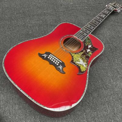 China Custom 12 strings 41 inch Flamed Maple Neck Doves Dreadnought Acoustic Guitar Deluxe Version Customized Headstock for sale